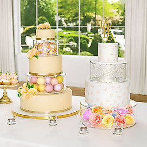 2PCS Acrylic Fillable Cake Stand Cake Riser Cake Tier, Round Cylinder Display Riser Display Box, Decorative Centerpiece for Wedding Birthday Party (10" Dx4 H inch, 6" Dx4 H inch, 2M LED Lights)