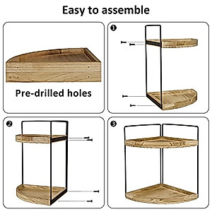 NACIMAX 2 Tier Corner Bathroom Organizer Countertop, Bathroom Counter Corner Shelf, Wood Bathroom Counter Corner Organizer, Light Brown