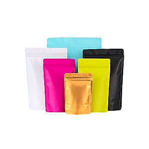 100 Pack Resealable Stand Up Bags,4.7" x 7.9" Smell Proof Pouch Sealable Foil Pouch Bags for Packaging (White)