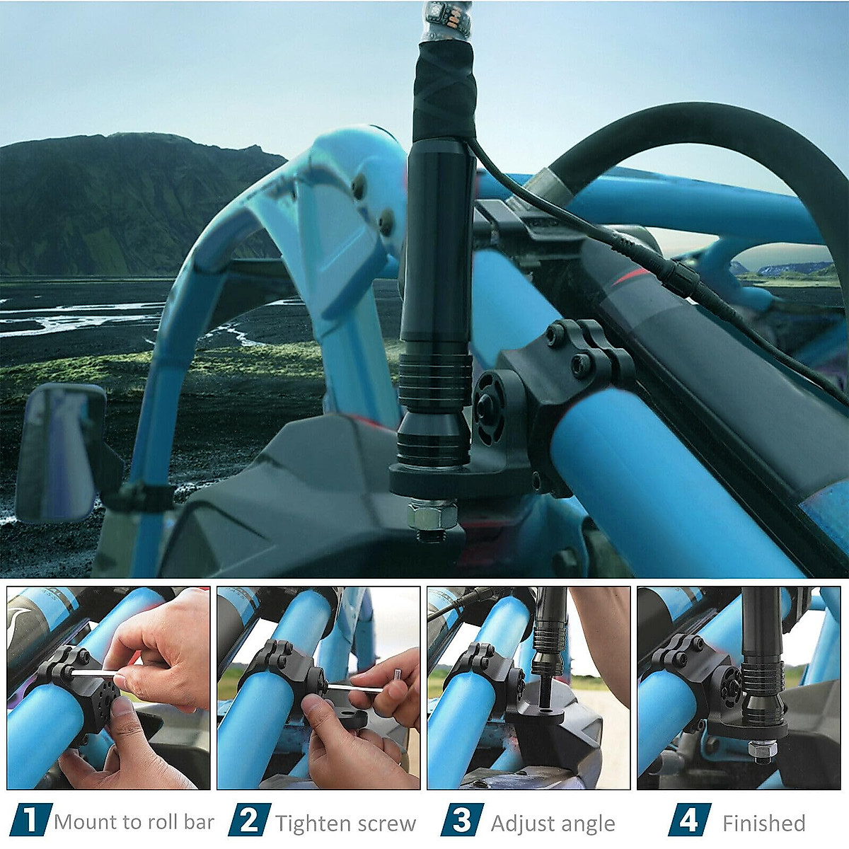 2X UTV ATV Mount Brackets Heavy-Duty CNC Cut Aluminum Construction for LED Whip Light Bar Led Pods 1.75" Roll Bar UTV.