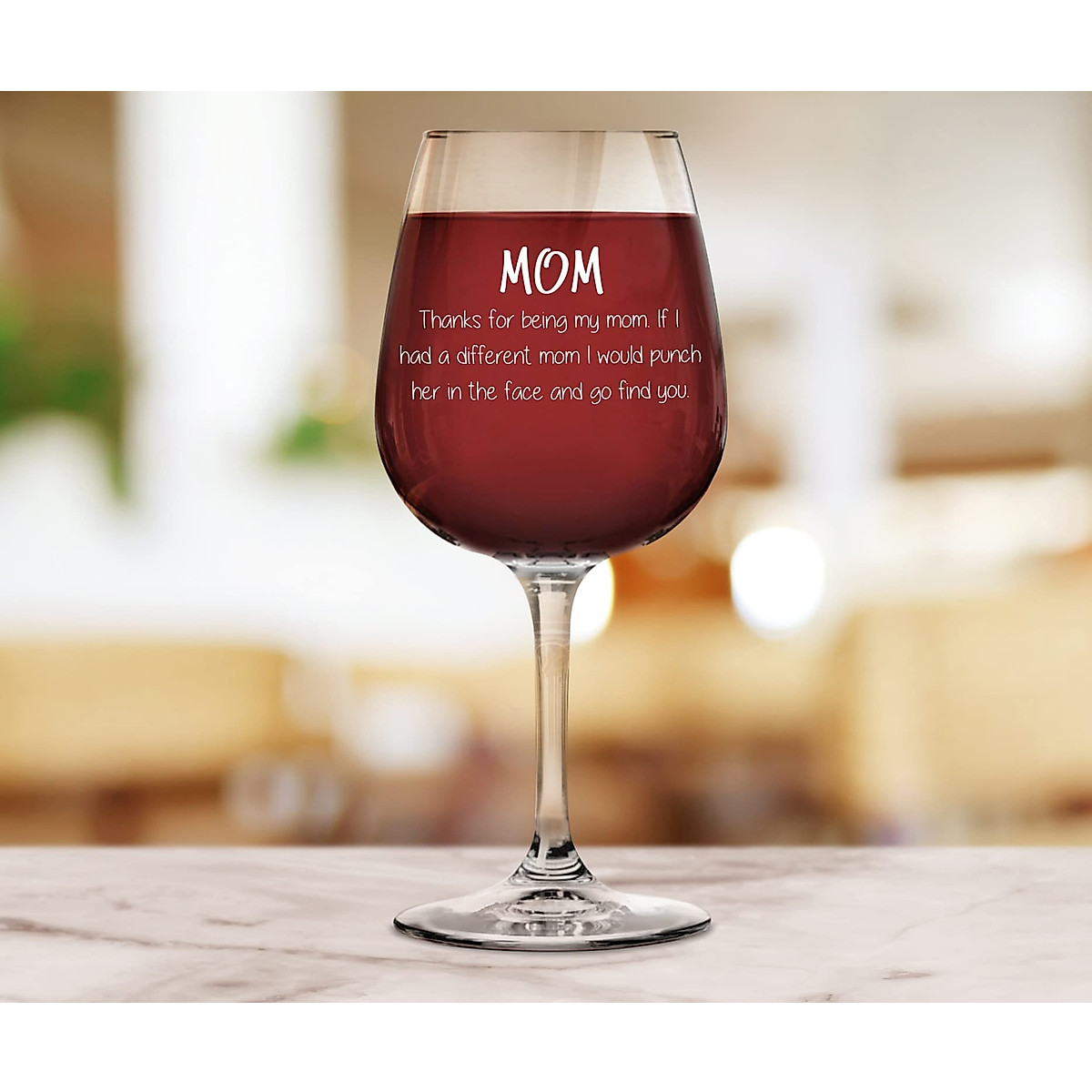 Thanks For Being My Mom Funny Wine Glass - Birthday Gifts for Mom - Best Mom Gifts from Daughter, Son, Kids, Child - Cool Gag Bday Present Idea for Women, Wife, Her - Fun Novelty Bday Gift