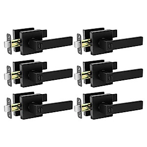 AIKKIL Matte Black Door Handle Interior Knob Keyless Levers Set (6 Pack), Heavy Duty Privacy Lock for Bedroom or Bathroom, Reversible for Left Right Sided Doors