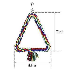 Wontee Bird Triangle Rope Swing Colorful Perch Chewing Toy for Parrots Budgie Parakeet Cockatiel Cockatoo (S)