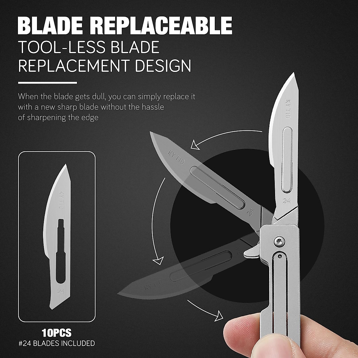 KUQIME Pocket Knife for Men Outdoor Interchangeable Blade Folding Knife with 10 Carbon Steel Surgical Blades - Versatile EDC Tool for Precision Cutting, Crafting and Everyday Carrying (34, Grams)