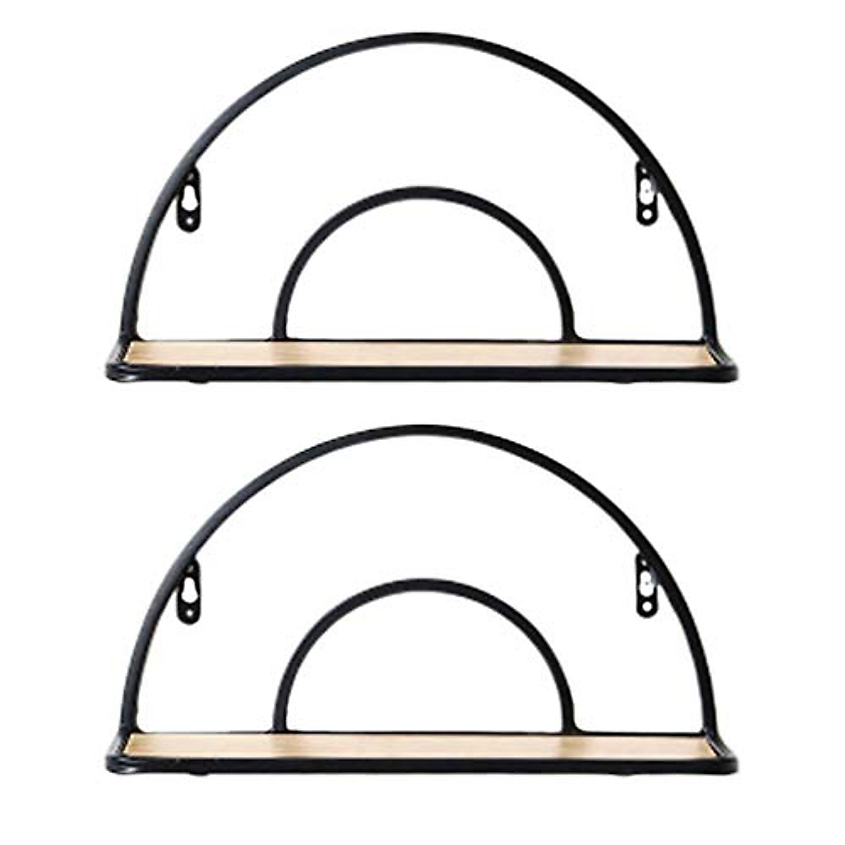 Cabilock Half Circle Floating Shelves Wall Mounted Iron Storage Rack Rustic Wood Wall Display Shelves for Bedroom Bathroom