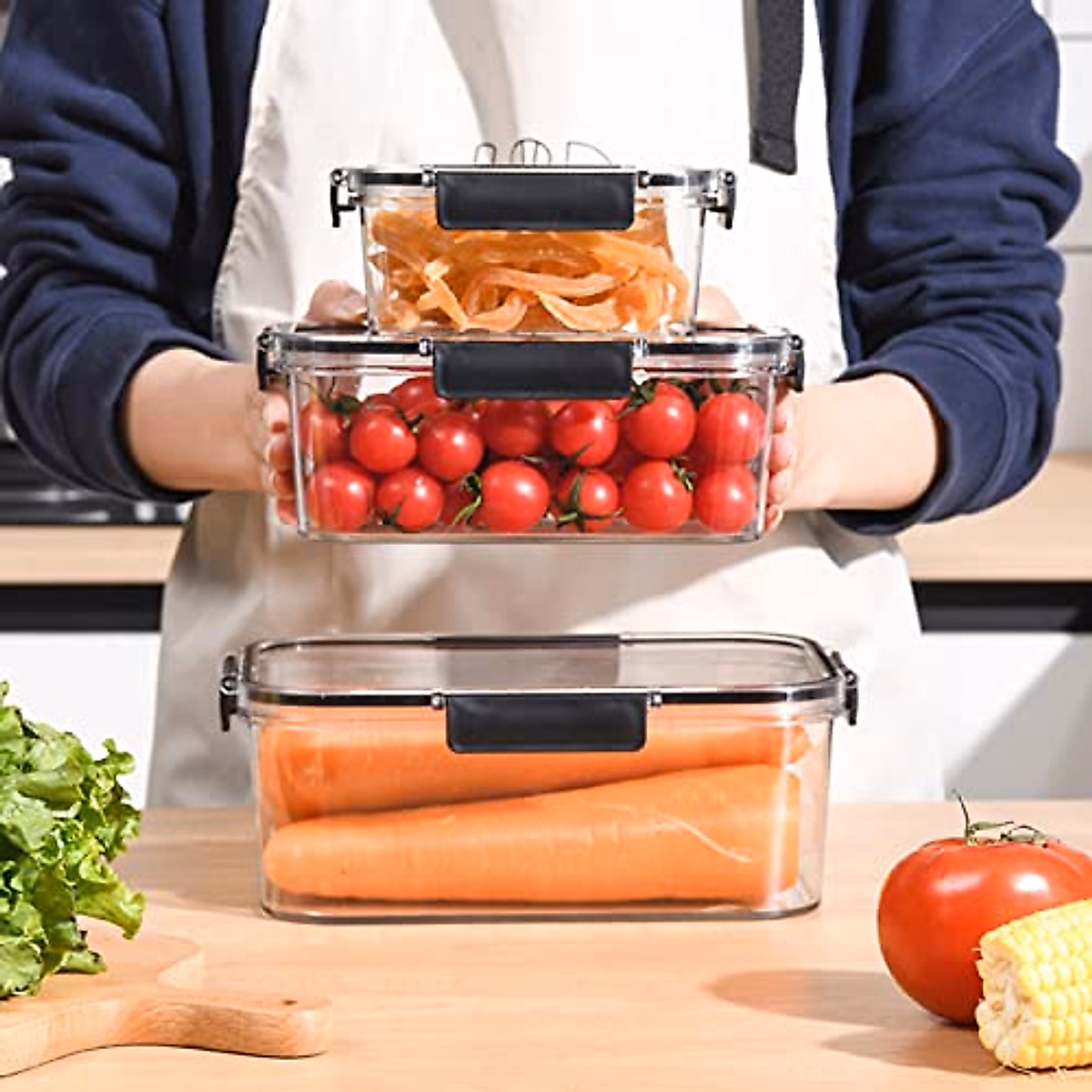 2 pack Transparent with lid food preservation box Household refrigerator freezer sealed box Vegetable and fruit classification plastic storage box