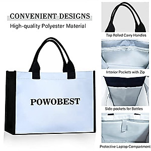POWOBEST Canvas Beach Bag，Laptop Womens Tote Bags, 15.6 inch Business Computer Work Bags Waterproof Handbag for Travel, Office, School, Beach Gift Tote Bag