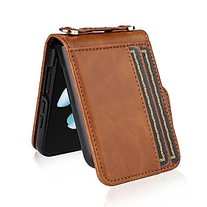 MistWorld for Samsung Galaxy Z Flip 5 Wallet Case with Shoulder Strap, Leather Case Hinge Protection, for Samsung z flip5 Card Case Women's Case with Lanyard Security Loss and Shock Phone case