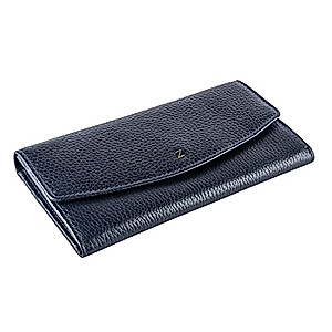 Zinda Genuine Leathers Women’s Wallet Purse Flap Over RFID Protection (Navy)