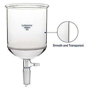 Labasics Borosilicate Glass Buchner Filtering Funnel 1000ml with Medium Frit (G2), 114mm Inner Diameter, 120mm Depth, with 24/40 Standard Taper Inner Joint and Vacuum Serrated Tubulation (1L)