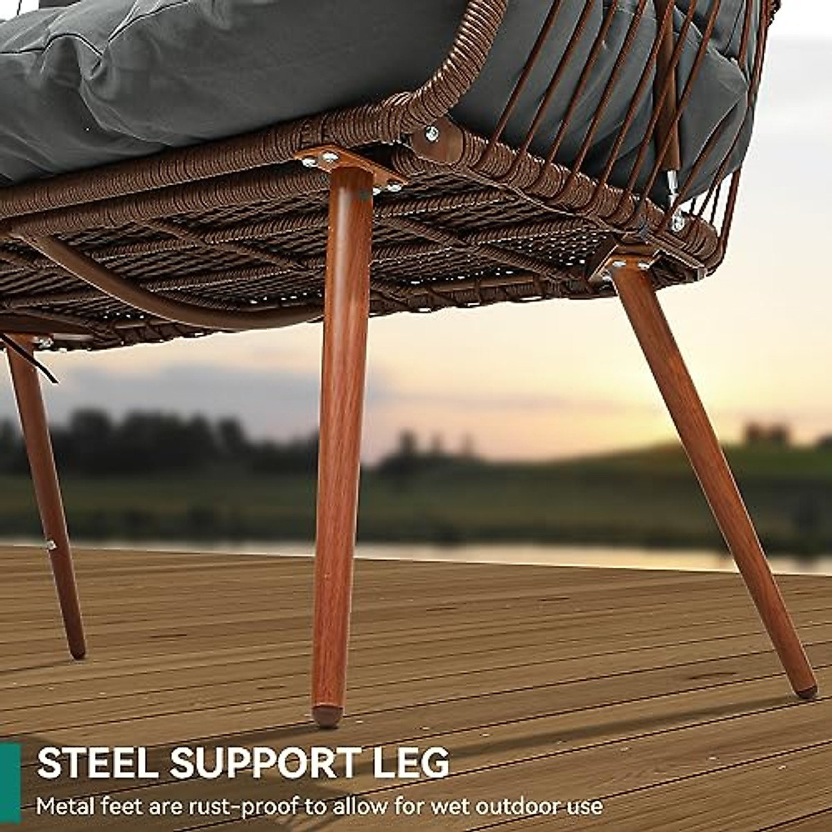 YITAHOME Double Egg Chair with Legs 2 Person Wicker Egg Chair Indoor Outdoor Patio Egg Chair with Cushions 510lbs for Patio, Bedroom, Garden and Balcony, Gray