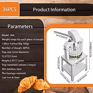 INTBUYING Manual Dough Divider Cutter Machine 36pcs Dough Dividing Cutting Machine Pastry Cutter Dough Lump Spacer Hand Press Pizza Dough Fillings Divider Stainless Steel Bakery Machine 30g-160g
