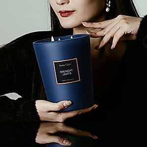 HomeLights Highly Scented Soy Candles Big 33.3 oz for Home. 3 Cotton Wicks, Smokeless Long Lasting 130 hrs in Midnight Lights. 5x6, Great Gift for Women & Men