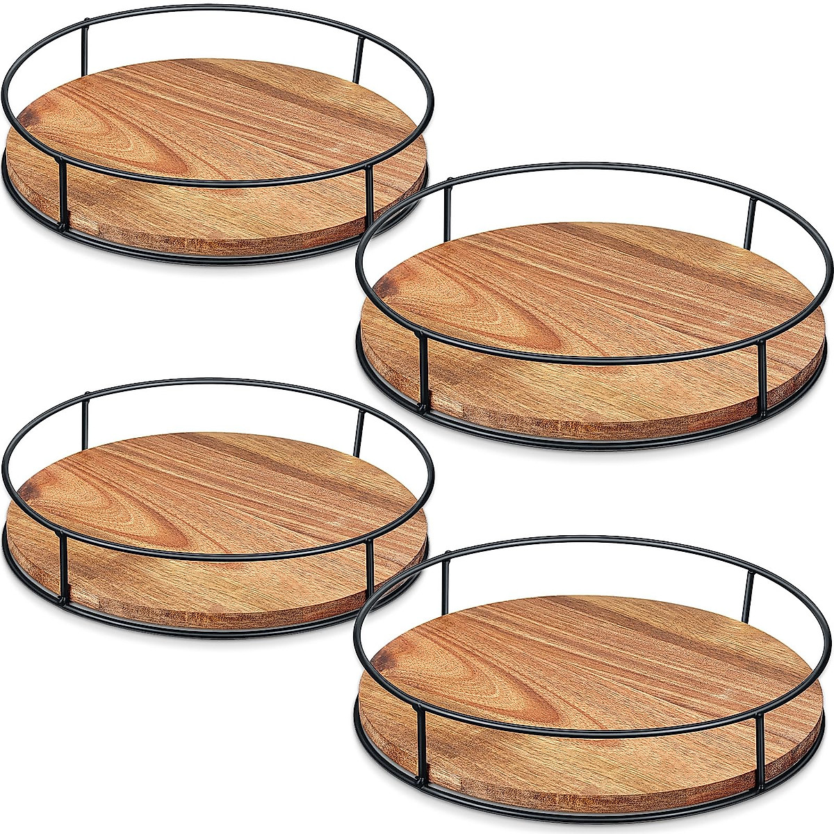 Geetery 4 Pack 11 Inch 12 Inch Wood Lazy Susan Organizer for Cabinet 360 Degree Kitchen Countertop Turntable Organizer with Steel Edges Lazy Susan Turntable Storage for Table Spices Pantry Fridge