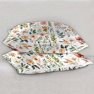 Flowers Peony Roses Satin Pillow Cases Silk Satin Pillowcase for Hair and Skin Standard Set of 2 Super Soft Silk Pillowcase with Envelope Closure (20x26 in)