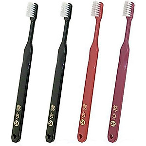 艶白 Soft Compact Toothbrush for Adults & Teenagers, Slim Head End Rounded BPA Free Bristles, Made in Japan, Pack of 4, Assorted