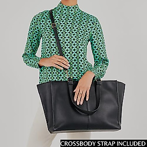 MERSI Paloma Carry-All Tote Purse - Vegan Leather Tote Bag With Convertible Luggage Sleeve & Removable Shoulder Strap - Black