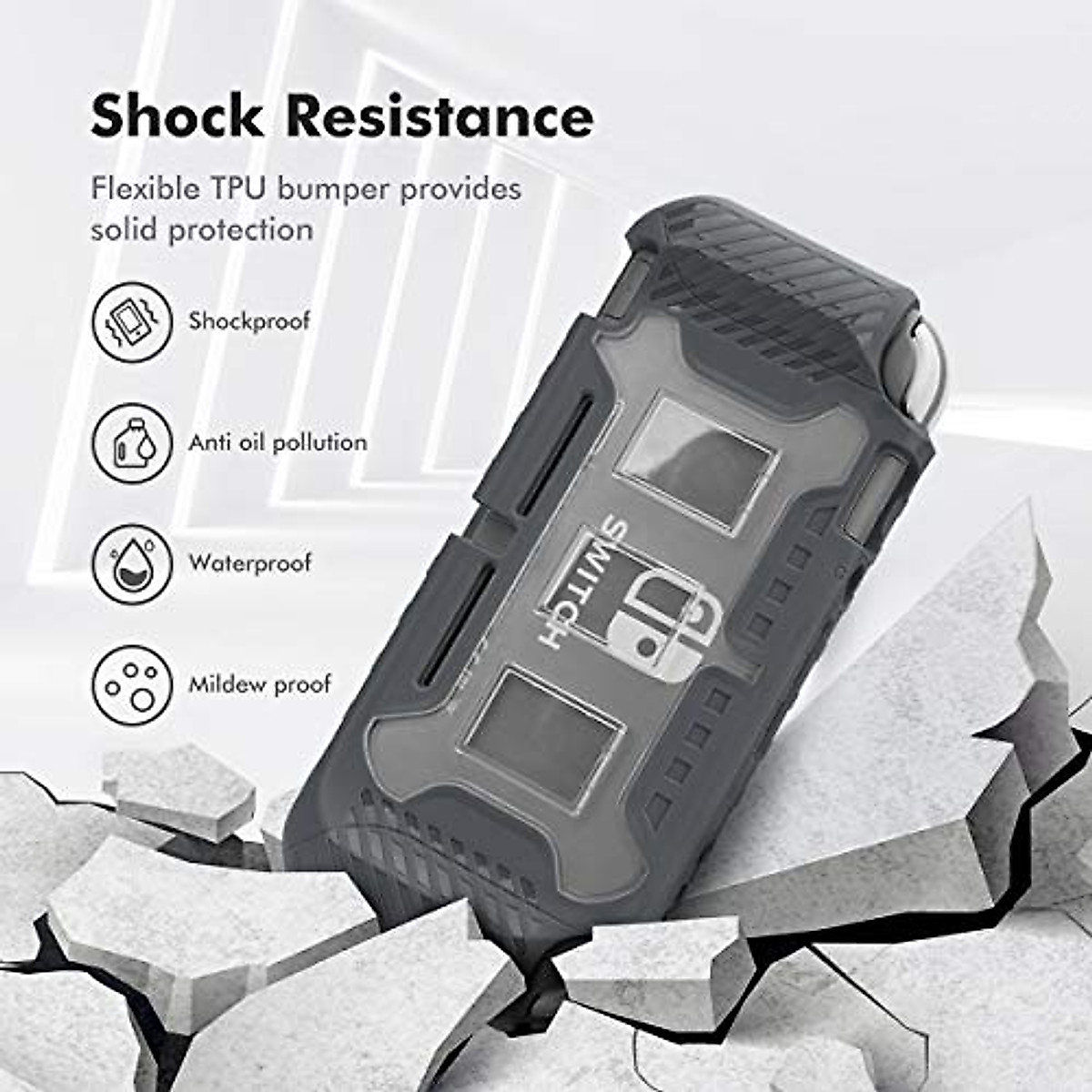 KIWIHOME Grip Case for Nintendo Switch Lite, Durable Anti-Slip Shockproof Protective Hard Case for Nintendo Switch Lite Console 2019 with Comfortable Grip & Game Card Slots (Gray)