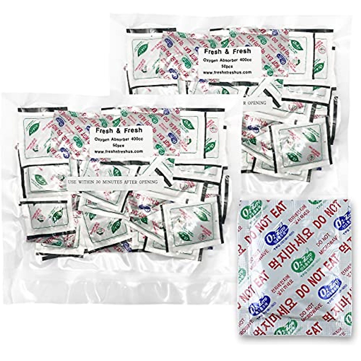 OXYGONE 400 CC [100 Packets] Premium Oxygen Absorbers for Food Storage, Oxygen Absorbers (2 Bag of 50 Packets) - ISO 9001 Certified Facility Manufactured