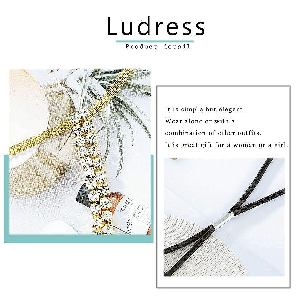 Ludress Layered Thigh Chain Gold Rhinestones Leg Chain Spaekly Crystal Body Chain Halloween Rave Body Jewelry Accessories for Women and Girls