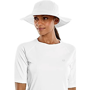 Coolibar UPF 50+ Women's Brighton Chlorine Resistant Bucket Hat - Sun Protective (Small/Medium- White)