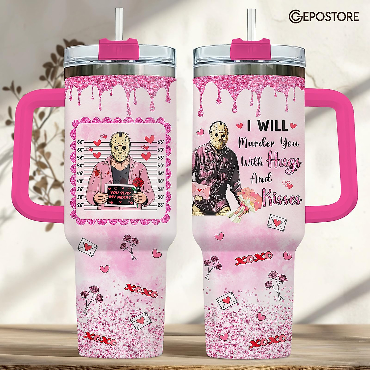 GEPOSTORE Valentines Gifts for Him Her, Horror Character 40 Oz Tumbler with Handle, Scary Tumblers Cup, Movie Characters Mug, Gifts for Movies Fan