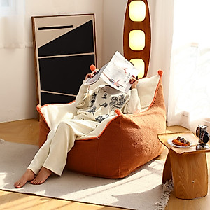 N&V Bean Bag Chair Giant High-Density Foam Filling Sofa with Foot Stool includes Removable and Machine Washable Cover for Teens, Adults to Gaming, Reading, and Watching TV (Brown)