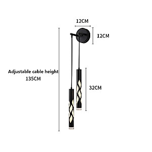 AN.KLN 2 Lights 24W Warm Light LED Wall Light Metal Acrylic Wall Bedside Lamp, Creative Indoor Lighting Wall Lamp for Bedroom Dining Room Living Room Hallway Decoration Lamp,Black