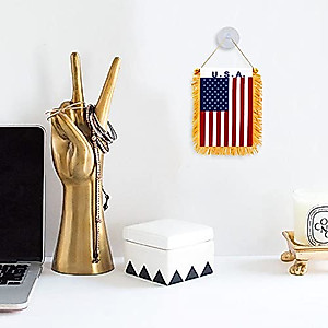 Anley 4 X 6 Inch USA Fringy Window Hanging Flag - Mini Flag Banner & Car Rearview Mirror Décor - Fringed & Double Sided - American Hanging Flag with Suction Cup