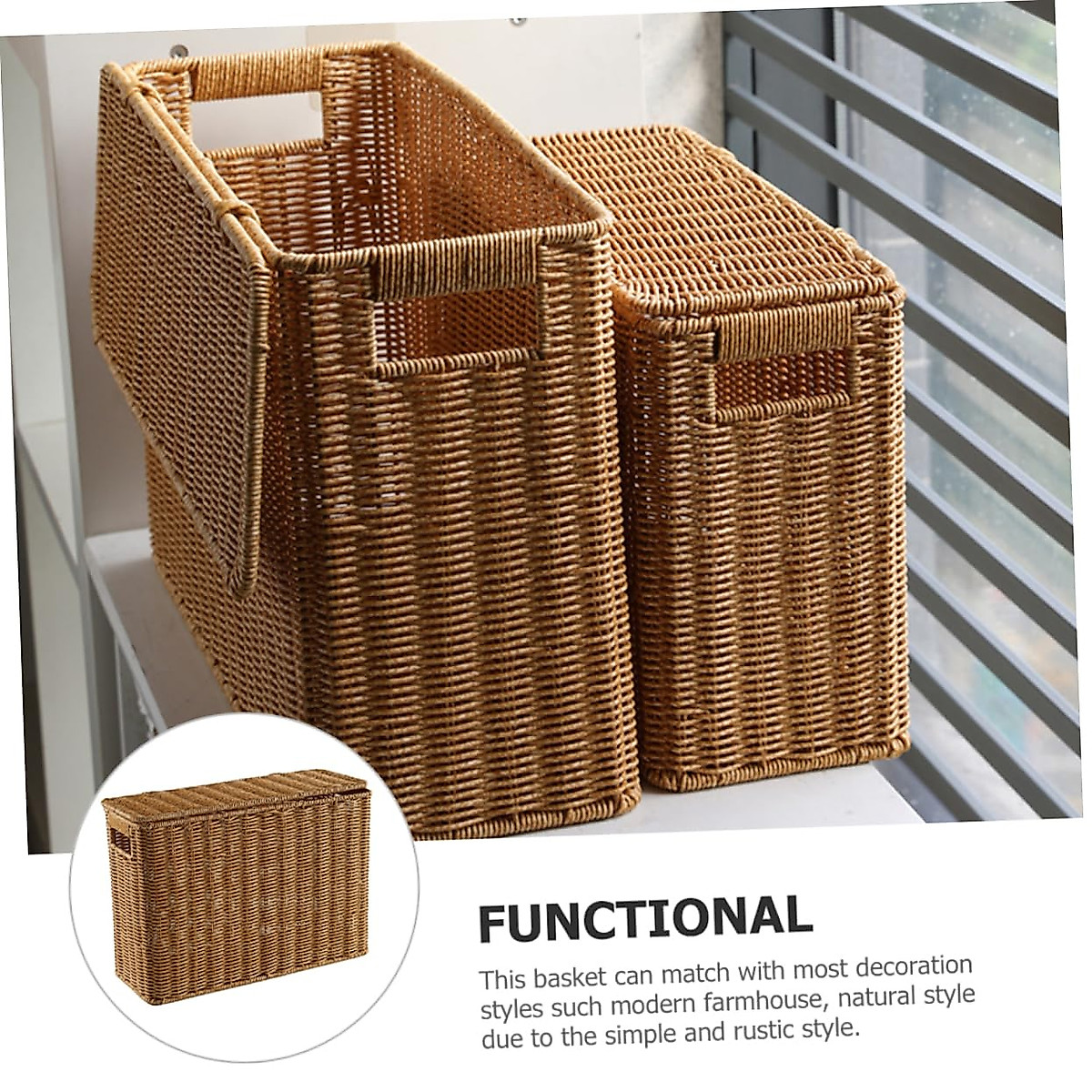 FONDOTIN Magazine Basket with Lid Woven Storage Basket Decorative Wall Corner Sofa Edge Container