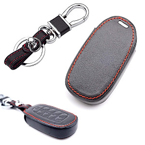 ROYALFOX(TM 5 buttons genuine leather smart remote Key Fob case Cover shell For Hyundai Kona Veloster i30 Ix35 Solaris Azera Grandeur Ig,2017-2020 Hyundai Palisade (5 buttons black)