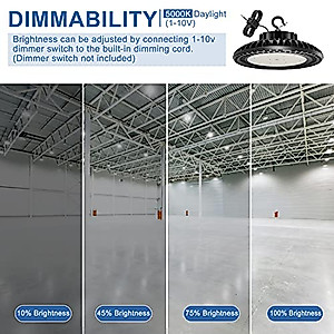 YELLORE 300W UFO LED High Bay Light, Lighting for Warehouse, 41,000lm 1200W MH/HPS Equivalent, 5000K Daylight Dimmable, IP65 Waterproof UL/DLC Approved, 100-277V Super Bright