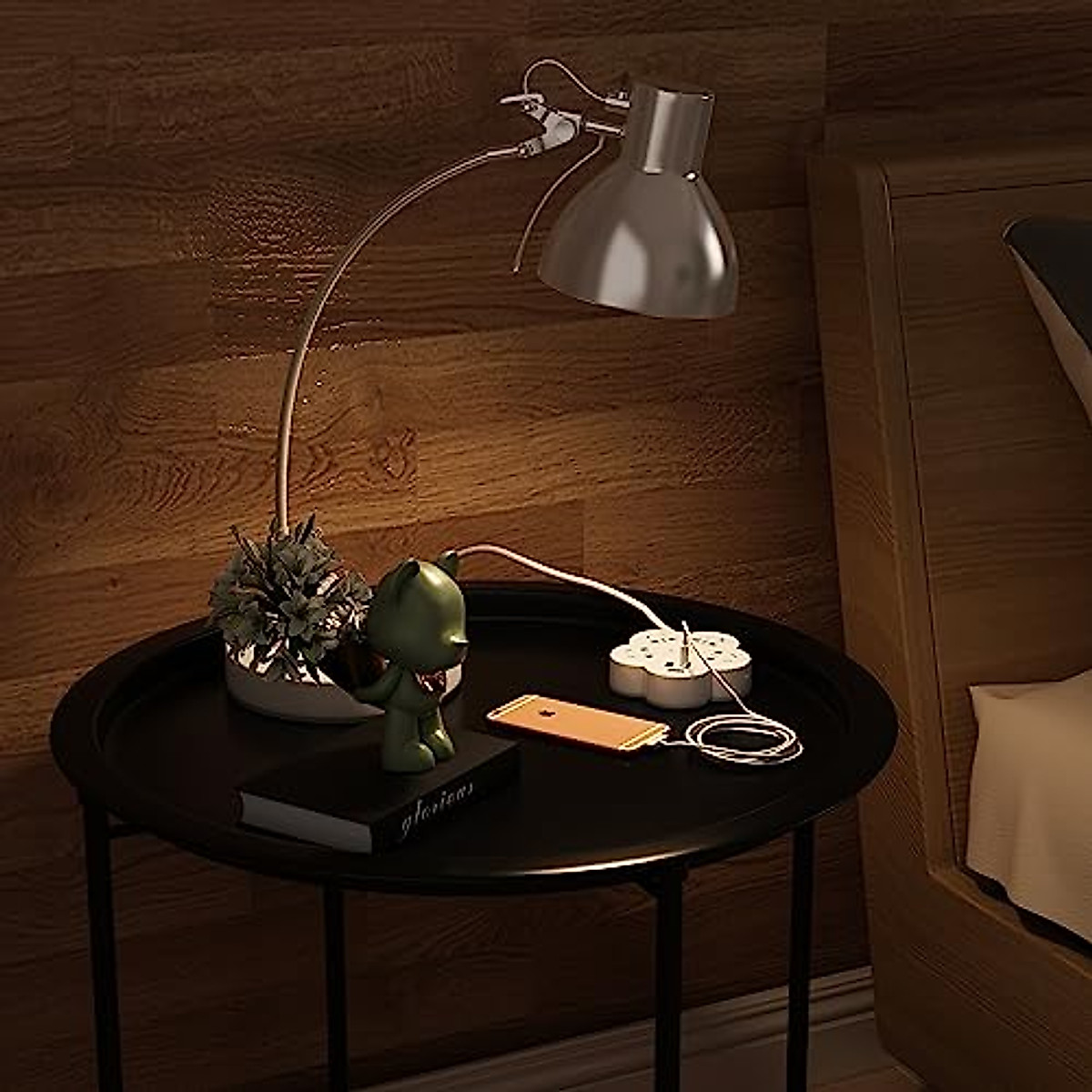 FSTAR Small Round Side End Table, Small Round Nightstand, Portable Folding Metal Accent Table Next to Couches/Sofas, or Against a Wall (Black, 1PCS)