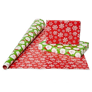 American Greetings Reversible Christmas Extra-Wide Wrapping Paper Bundle, Santa, Snowmen and Candy Canes (3 Rolls, 120 sq. ft.)