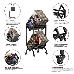 Simoretus Vinyl Record Storage Holder Rack LP Storage Display Stand with Casters Easy to Move Mobile Book Albums Storage Magazine Holder Office Files Organizer Shelf (T-32.5 inches)