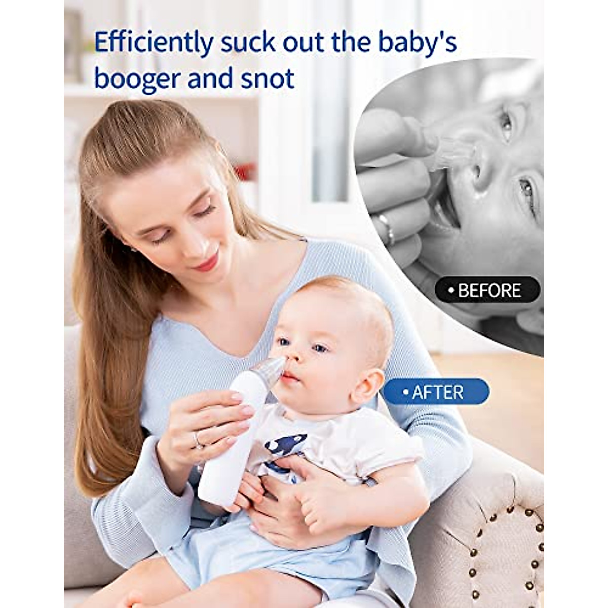 Baby Nose Sucker,Nasal Aspirator for Baby,Nasal Aspirator for Toddler,Electric Baby Nose Suction-Rechargable,3 Levels Power Suction,Music and Light Soothing Function