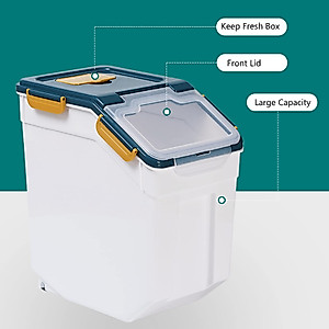 PENCK Large Flour Storage Container 25lbs, 2 Pack Airtight Rice Dispenser, BPA Free Plastic Cereal Grain Organizer Dog Cat Food Bin with Measuring Cup&Scoop for Kitchen Counter Top(Blue)