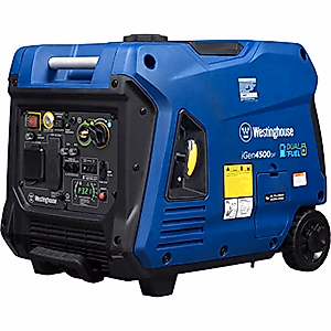 Westinghouse 4500 Peak Watt Super Quiet Dual Fuel Portable Inverter Generator, Remote Electric Start, Gas & Propane Powered, RV Ready 30A Outlet, Parallel Capable,Blue/Black