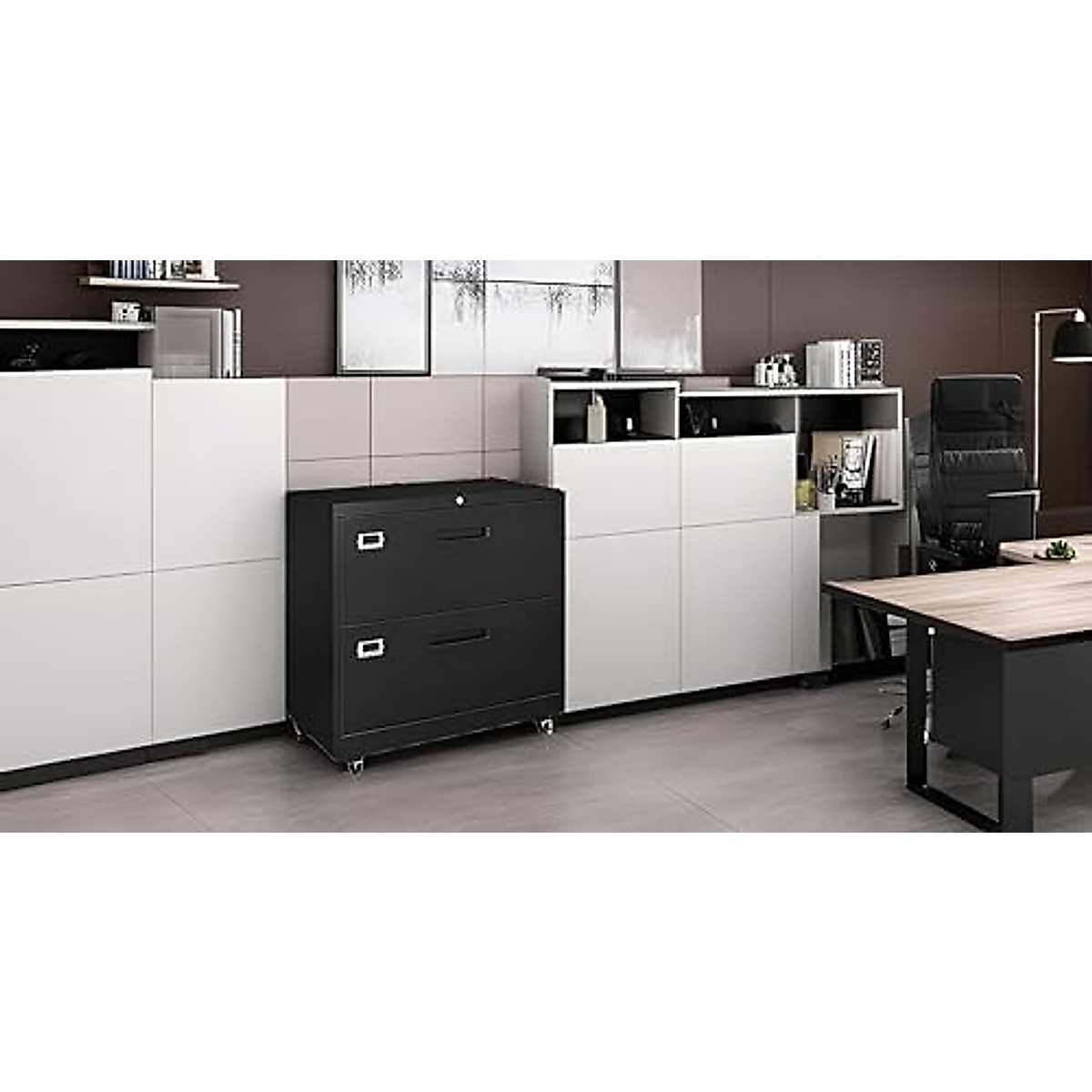 EastSideHX Metal Mobile 2-Drawer Storage Cabinet with Lock and Wheels,Vertical File Cabinet,Filing Cabinet for Home Office (Black)