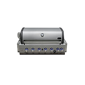 Mont Alpi MABi805 44-Inch 6-Burner 87000 BTU Built-In Stainless Steel Outdoor Kitchen Gas Grill w/ Ceramic Infrared Rear Burner + Rotisserie Kit & Weather Cover