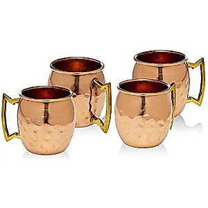 Prisha India Craft 2 Oz. Solid Copper Mini Moscow Mule Shot Mug, Set of 4 Authentic 100% Solid Copper Hammered Moscow Mule Mug 2-Oz Shot Glass - Set of 4