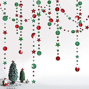 Decor365 Glitter Christmas Star Garland Green Red Decoration Circle Dots Garland Xmas Party Hanging Decor/Streamer/Banner/New Year Eve Celebration/ Christmas Tree/Birthday/Wedding/Baby Shower