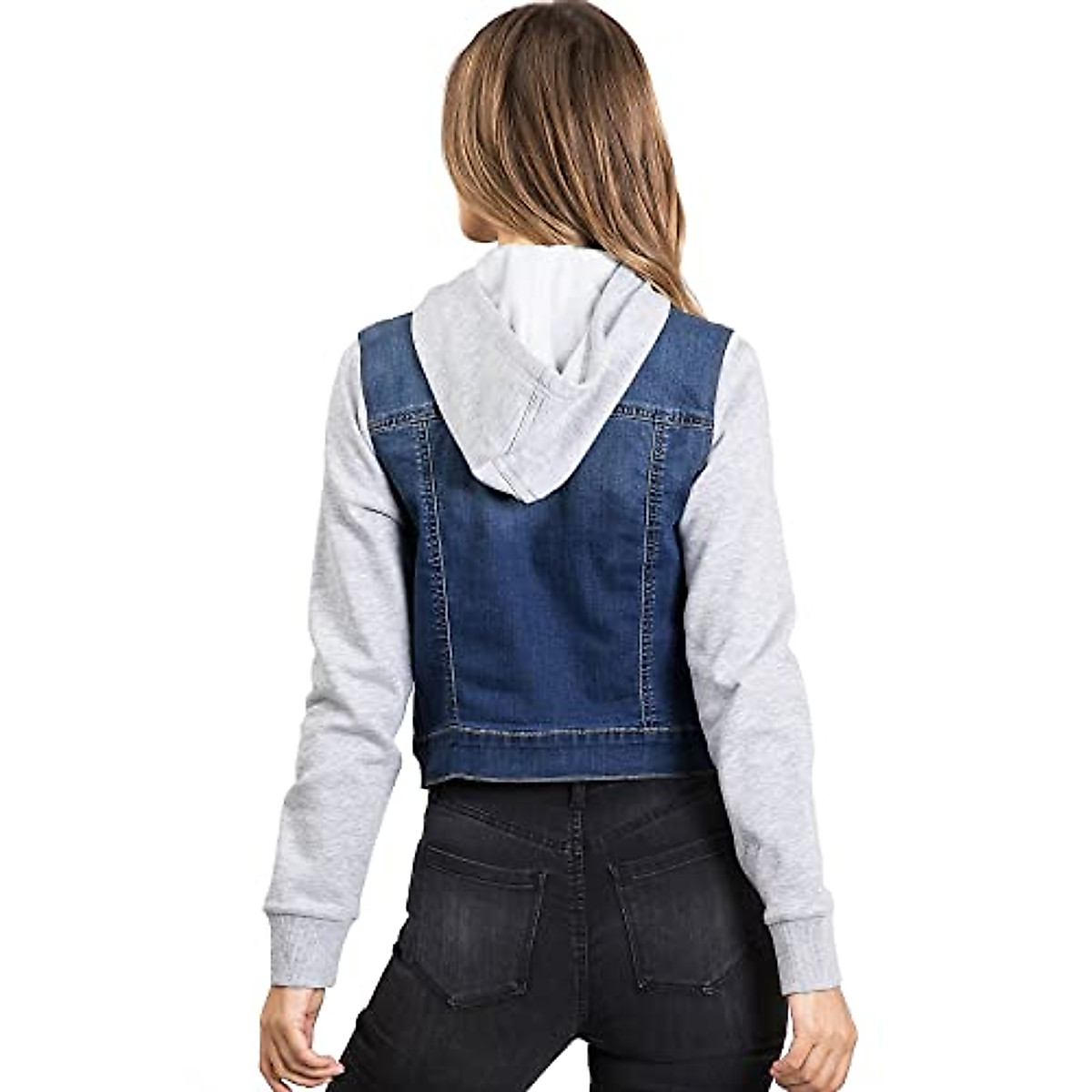 Wax Jeans Women's Juniors Hoodie Denim Jacket, Medium, Light Denim