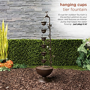 Alpine Corporation 38" Tall Indoor/Outdoor Hanging 6-Cup Tiered Floor Water Fountain, Bronze