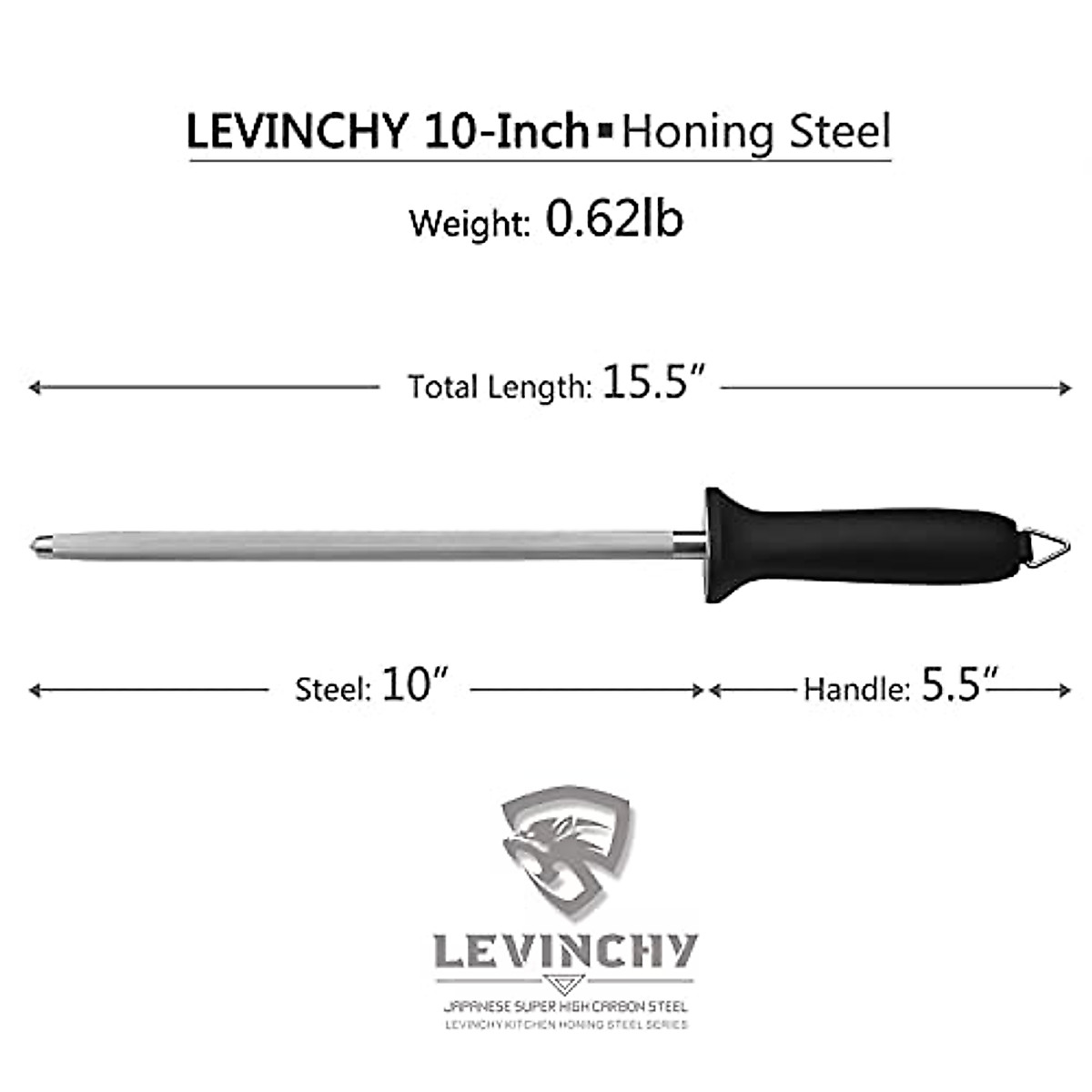 LEVINCHY Honing Steel 10 inch Knife Sharpener Rod, Professional Knife Sharpening Steel, Durable, Easy to Use