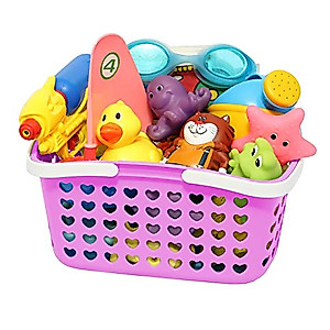 Plastic Organizing Storage Basket with Handles and Holes - Small Bin for Shower, Closet, Kitchen, Garden, Bathroom, Toys, Candy by Valenoks (Lilac)