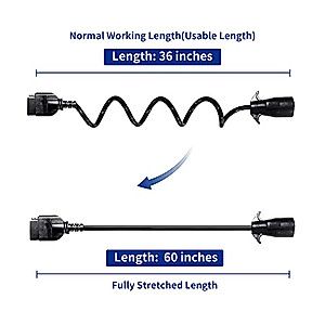 Oyviny 7 Way Round to 5 Way Flat Coiled Trailer Plug Adapter 7 Pin to 5 Pin Trailer Coiled Wiring Adapter Full Length 5 Foot (60 inches)
