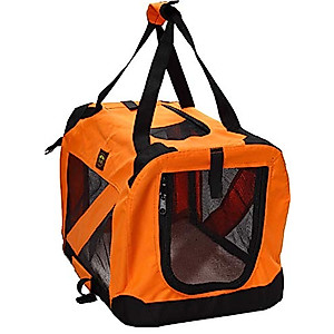 PET LIFE '360° Vista View' Zippered Soft Folding Collapsible Durable Metal Framed Pet Dog Crate House Carrier, Large, Orange