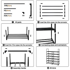 Lubardy 6 Tier Shoe Rack for Entryway 24-28 Pairs Double Row Durable Metal Shoe Storage Organizer for Closet Stackable Long Shoe Shelf Cabinet for Hallway (Black)