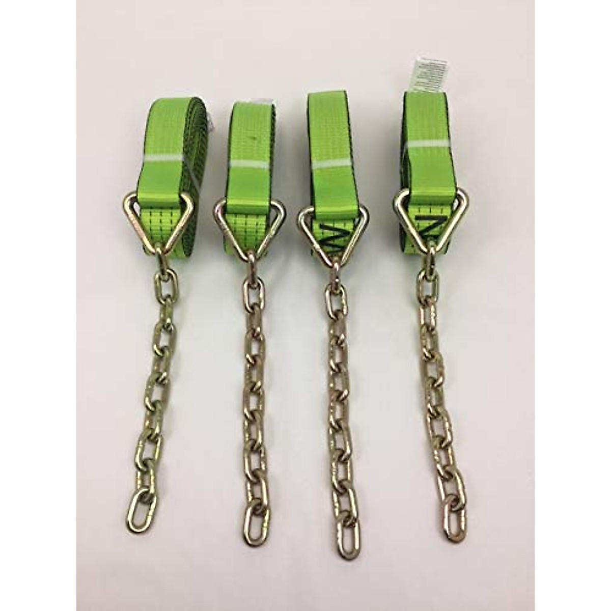 8 Point Heavy Duty TECNIC Strap Kit for Rollback / Flatbed Tie Downs with 12" Chain Tail